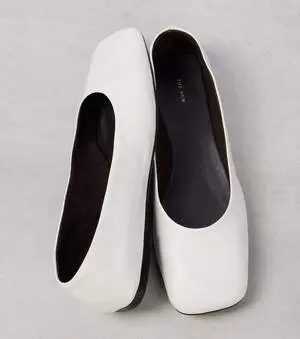 THE ROW Square Leather Ballet Flats - White