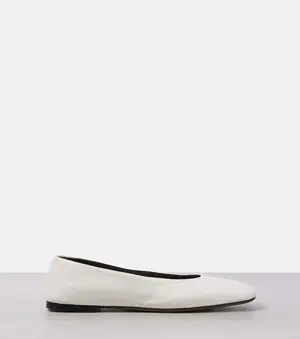 THE ROW Square Leather Ballet Flats - White
