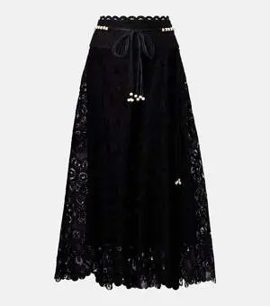 Zimmermann Rhiannon Embroidered Cotton Midi Skirt