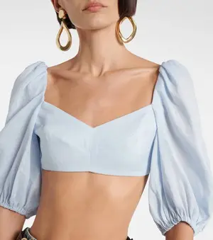 Zimmermann Rhiannon Puff-sleeve Linen Crop Top