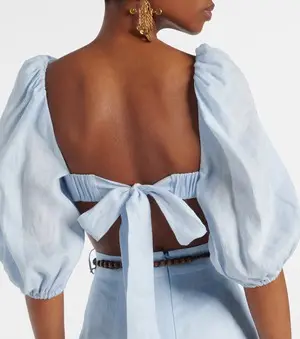 Zimmermann Rhiannon Puff-sleeve Linen Crop Top