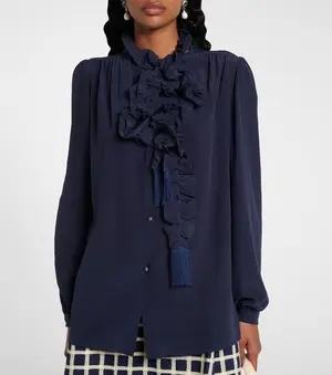 Valentino Garavani Ruffled Silk Crepe De Chine Blouse - Blue