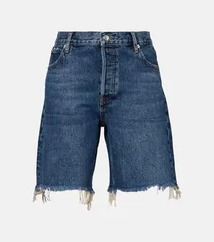 FRAME Deconstructed High-rise Denim Shorts