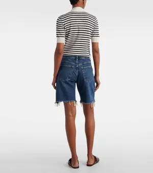 FRAME Deconstructed High-rise Denim Shorts
