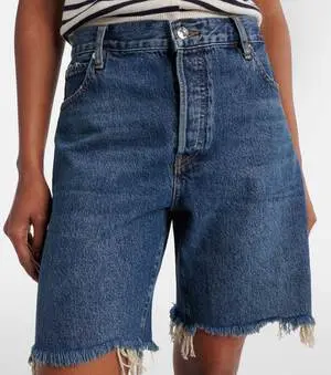 FRAME Deconstructed High-rise Denim Shorts