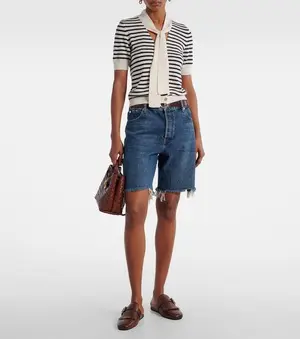 FRAME Deconstructed High-rise Denim Shorts
