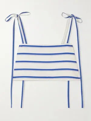 Rosie Assoulin Cropped Striped Herringbone Cotton-blend Top - Blue