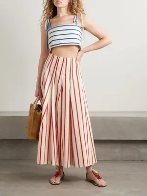 Rosie Assoulin Cropped Striped Herringbone Cotton-blend Top