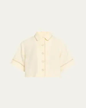 Simkhai Khloe Boucle Short-Sleeve Shirt - Ivory