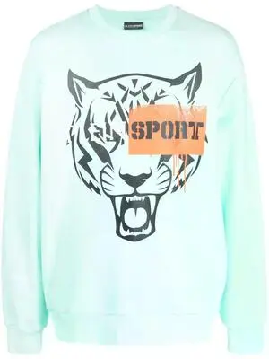 PLEIN SPORT Tiger-motif Long-sleeved Sweatshirt - Green