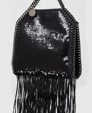 Stella McCartney Falabella Sequin Fringe Tiny Tote Bag - Black