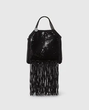 Stella McCartney Falabella Sequin Fringe Tiny Tote Bag - Black