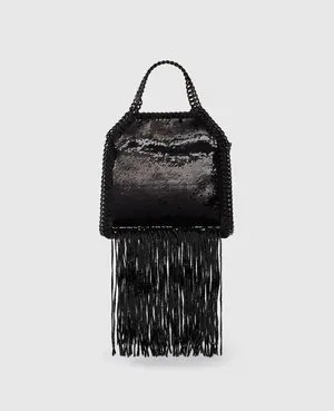 Stella McCartney Falabella Sequin Fringe Tiny Tote Bag - Black