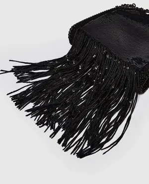 Stella McCartney Falabella Sequin Fringe Tiny Tote Bag - Black