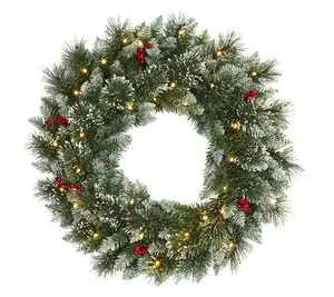 NEARLY NATURAL 24' Frosted Swiss Pine Wreath Wi Th 35 Lights - One-color