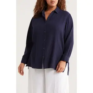 Eileen Fisher Classic Collar Organic Cotton Button-up Shirt