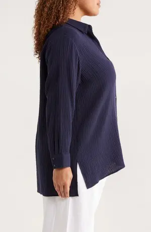 Eileen Fisher Classic Collar Organic Cotton Button-up Shirt