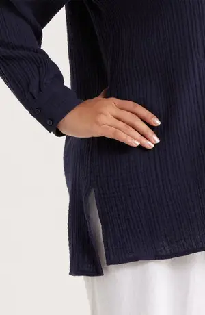 Eileen Fisher Classic Collar Organic Cotton Button-up Shirt