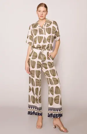 MELLODAY Floral Print Ankle Pants - Bone Olive