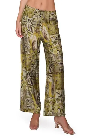 MELLODAY Floral Print Ankle Pants - Green Multi Abstract