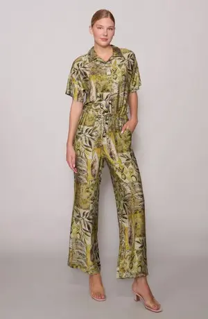 MELLODAY Floral Print Ankle Pants - Green Multi Abstract