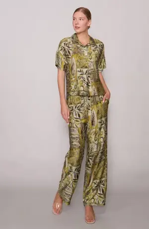 MELLODAY Floral Print Ankle Pants - Green Multi Abstract