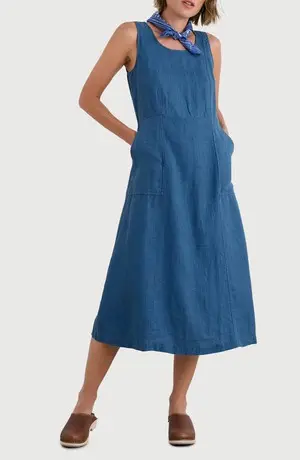 SEASALT CORNWALL Grass Wave Sleeveless Linen Midi Dress