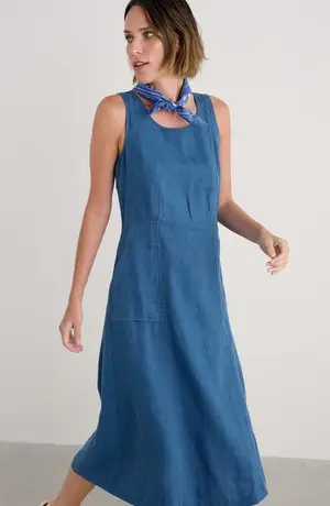 SEASALT CORNWALL Grass Wave Sleeveless Linen Midi Dress