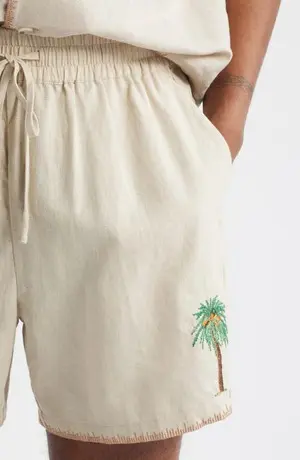 MAVRANS Palm Tree Linen Blend Shorts