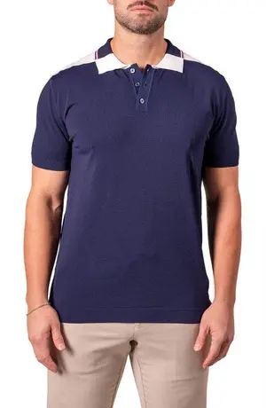 MACEOO Tipped Azure Colorblock Polo - Blue