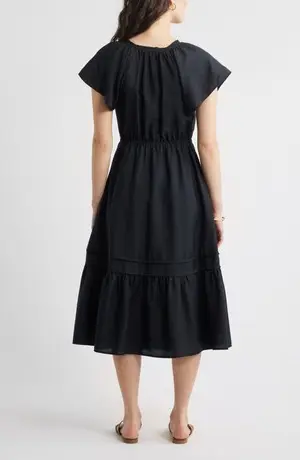 Caslon Front Button Midi Dress - Black