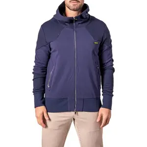 MACEOO Mixed Media Zip-up Hoodie - Blue