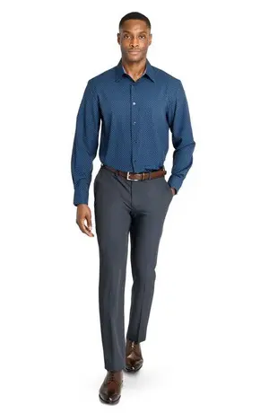 W.R.K Regular Fit Dash Print Performance Dress Shirt - Navy
