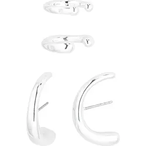 OPEN EDIT Stud Earring & Ear Cuff Set Silver