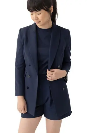 HONORS Fitted Double-breasted Blazer - Navy