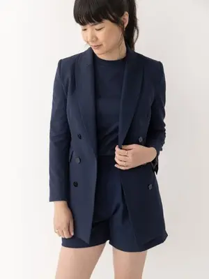 HONORS Fitted Double-breasted Blazer - Navy