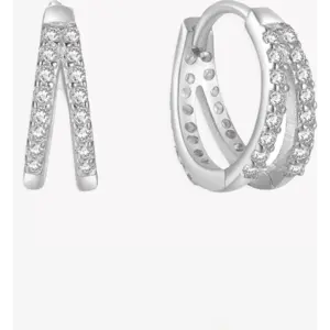 Ben Oni Double Cz Huggie Hoop Earrings - Silver