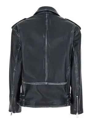 PLAIN Plain Leather Jacket With Zipped Pockets - Black