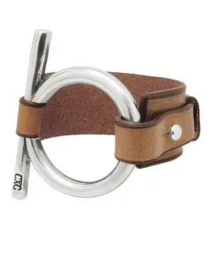 CXC Omega Leather Bangle Bracelet - Silver