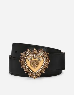 Dolce & Gabbana Devotion Leather Belt With Bejeweled Heart Buckle - Black