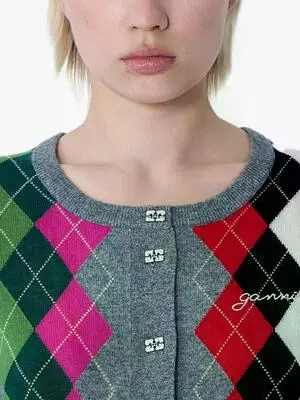 GANNI Argyle-pattern Cardigan - Grey