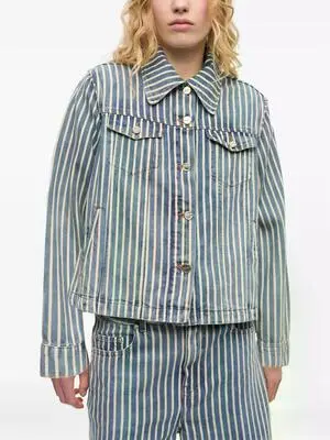 GANNI Striped Denim Jacket - Blue