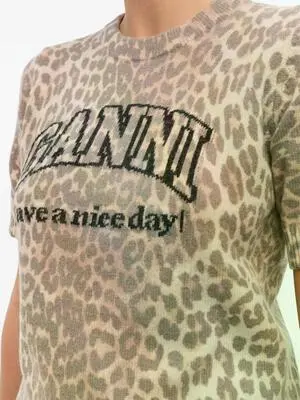 GANNI Intarsia-knit Logo T-shirt - Neutrals
