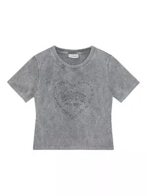 GANNI Logo-embroidered T-shirt - Grey