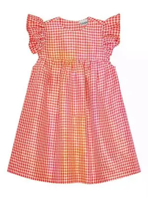 GANNI Gingham-print Flared Dress