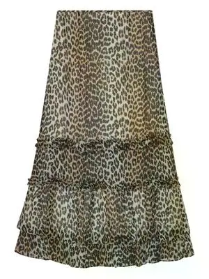 GANNI Leopard Print Maxi Skirt - Neutrals