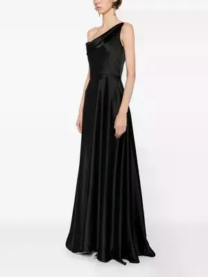 Amsale One-shoulder Draped Gown - Black