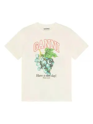 GANNI Graphic-print T-shirt - Neutrals