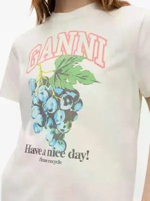 GANNI Grapes Print Organic Cotton T-shirt - Neutrals