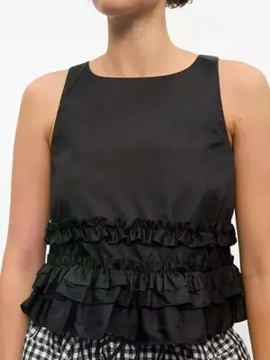 GANNI Ruffled Sleeveless Top - Black